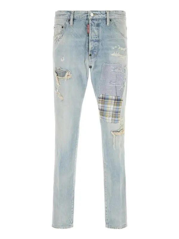Dsquared2 Denim Teddy Jeans With Patchwork And Distressing - Light Blue