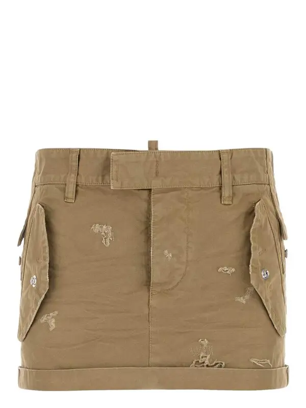 Dsquared2 Khaki Canvas Mini Skirt With Distressed Details - Green