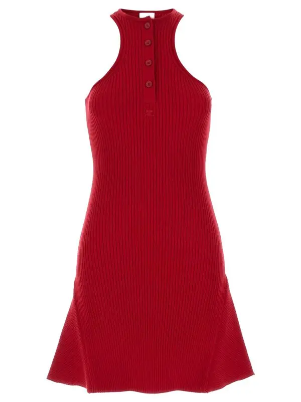 COURREGES Sleeveless Ribbed Viscose Blend Dress - Red