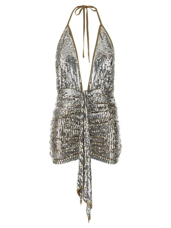 Dsquared2 Sequined Halterneck Mini Dress - Silver