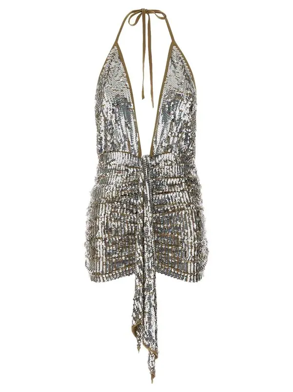 Dsquared2 Sequined Halterneck Mini Dress - Silver