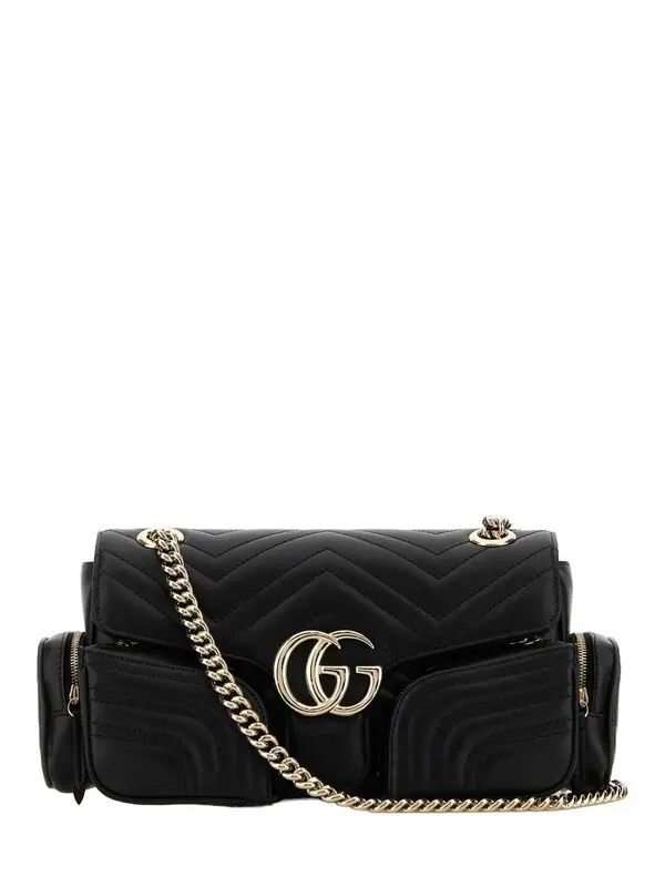 Gucci Leather Mini Gg Marmont Shoulder Bag - Black