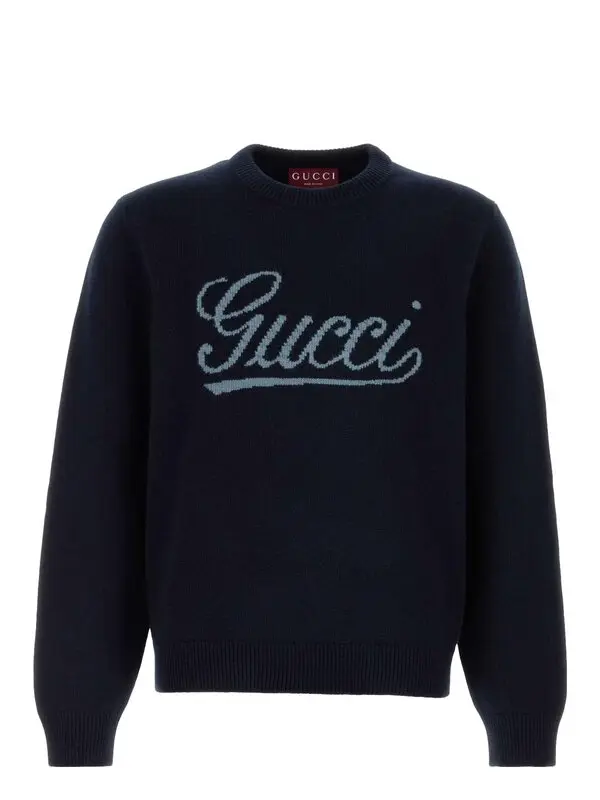Gucci Wool Knit Sweater With Script Logo - Blue