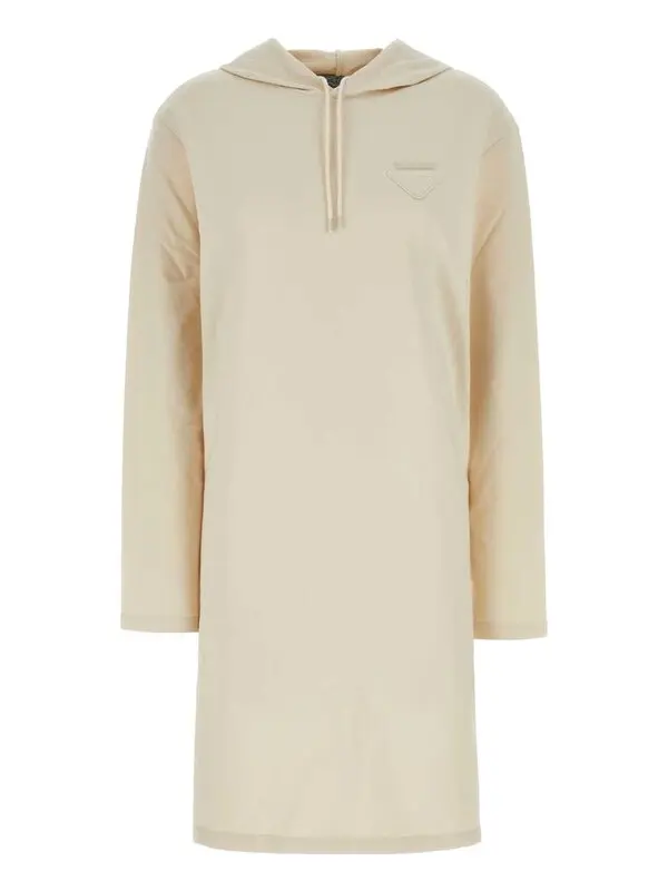 Prada Stretch Cotton Hooded Sweatshirt Dress - Yellow