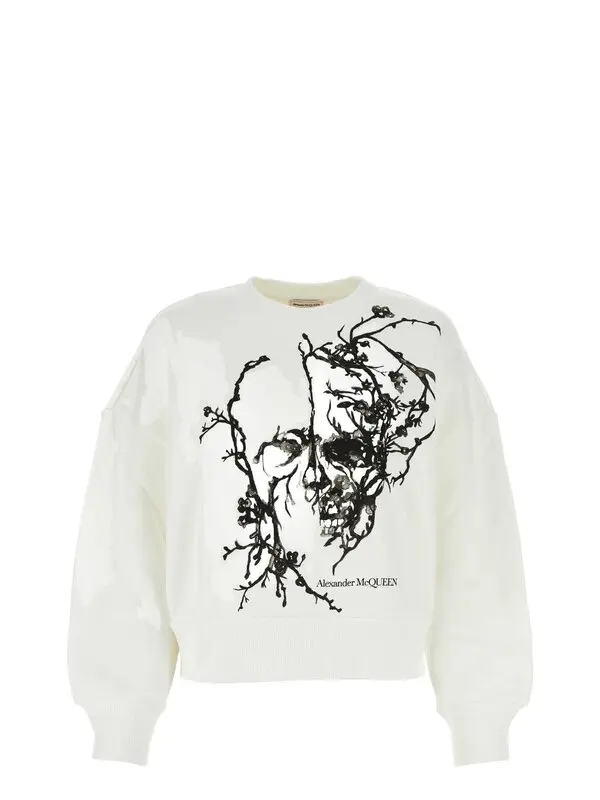 Alexander McQueen Cotton Sweatshirt With Skull And Floral Print - White