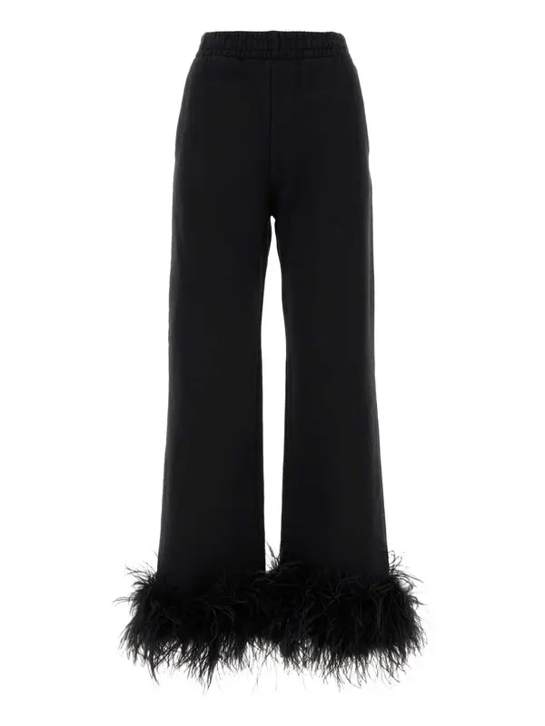 Prada Feather Trimmed Cotton Joggers - Black