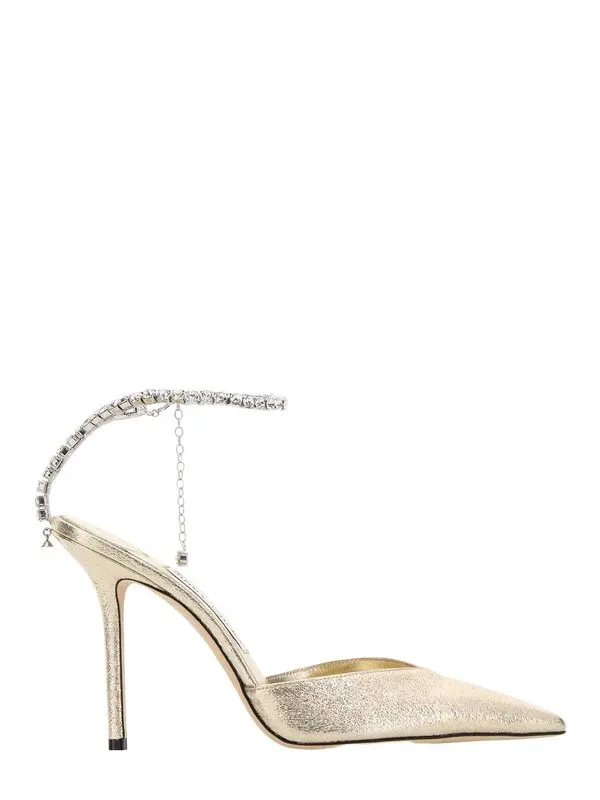 JIMMY CHOO Saeda 100 Fabric Pumps With Embellished Ankle Strap - Gold
