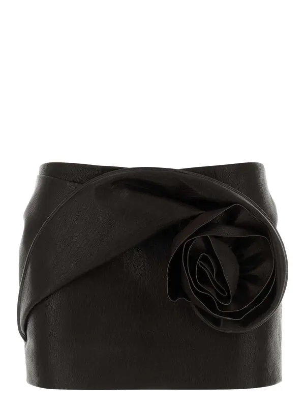 Magda Butrym Ovine Leather Mini Skirt With Rose Detail - Brown