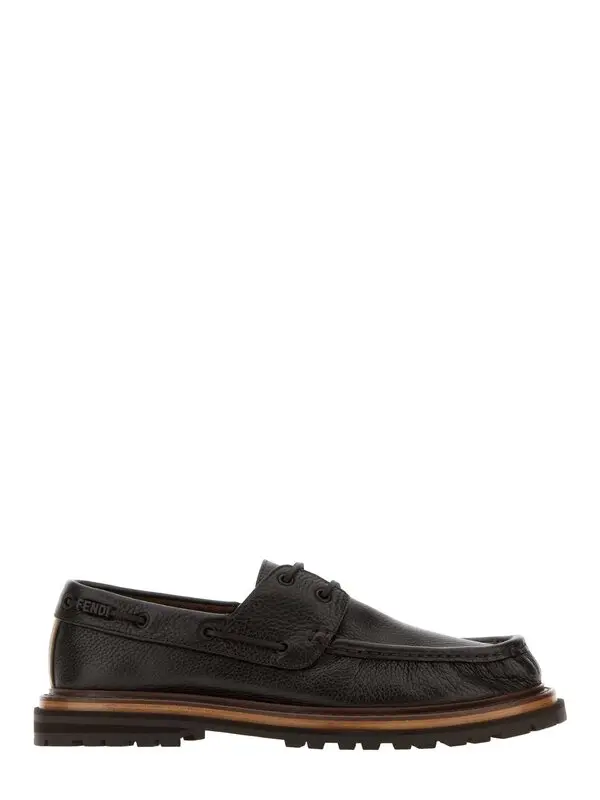Fendi Calf Leather Loafers With Embossed Logo - Brown
