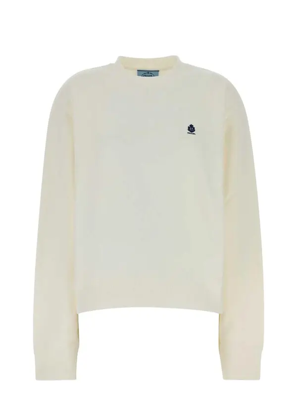 Prada Cotton Crewneck Sweatshirt With Logo - White