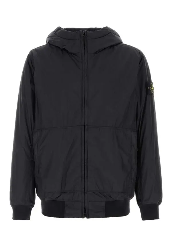 Stone Island Hooded Nylon Bomber Jacket With Padding - Blue