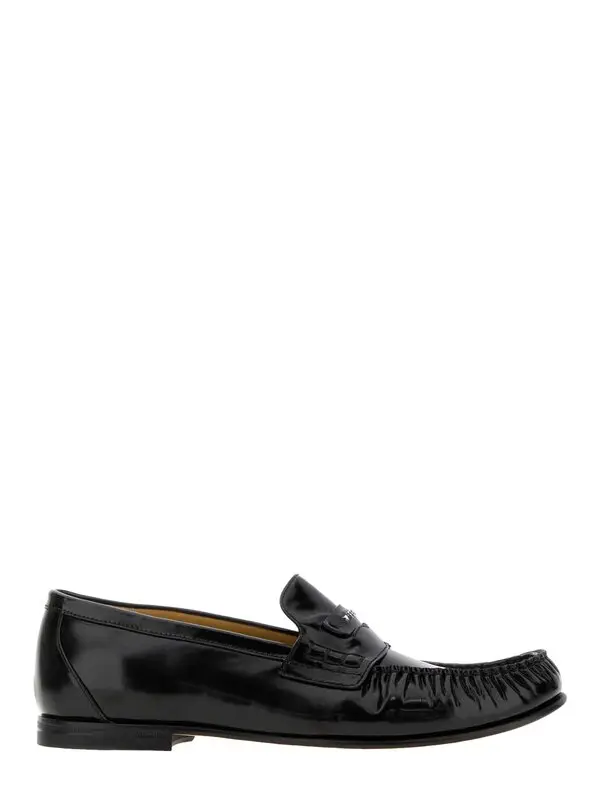 Fendi Scrunch Leather Loafers - Black