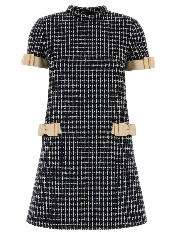 Valentino Garavani Embroidered Tweed Mini Dress - Checked