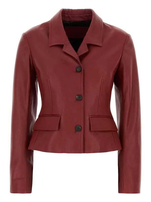 FERRAGAMO Single-breasted Leather Blazer - Red