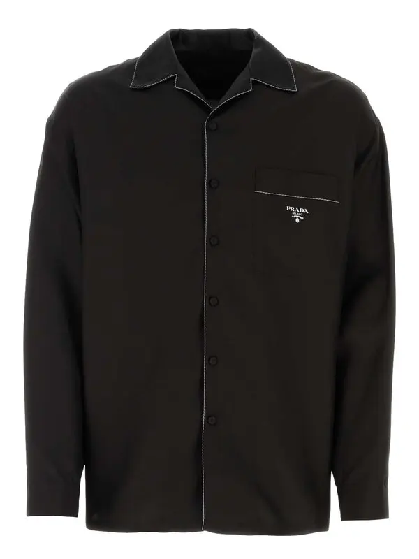 Prada Silk Shirt In Satin Finish - Black