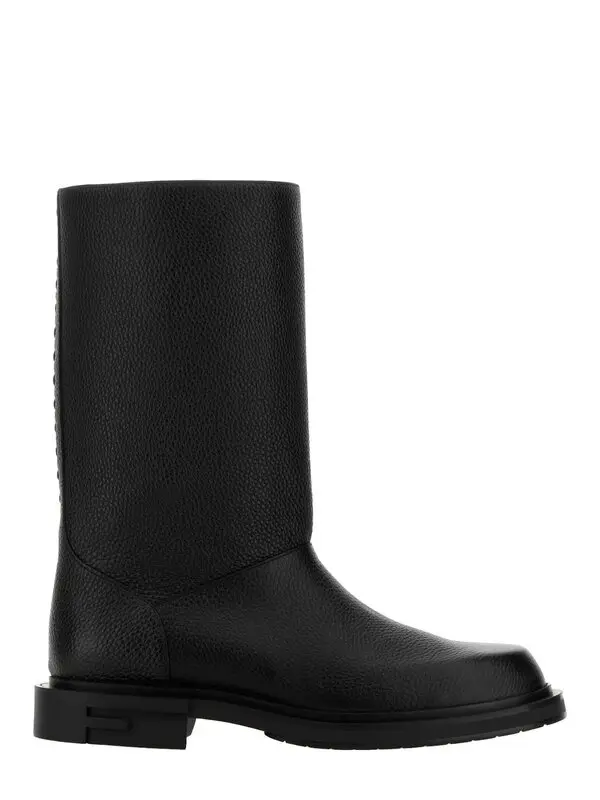 Fendi Leather Frame Boots - Black
