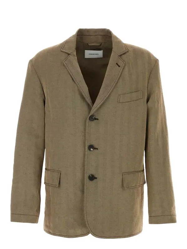 FERRAGAMO Embroidered Linen-blend Blazer For - Stripped