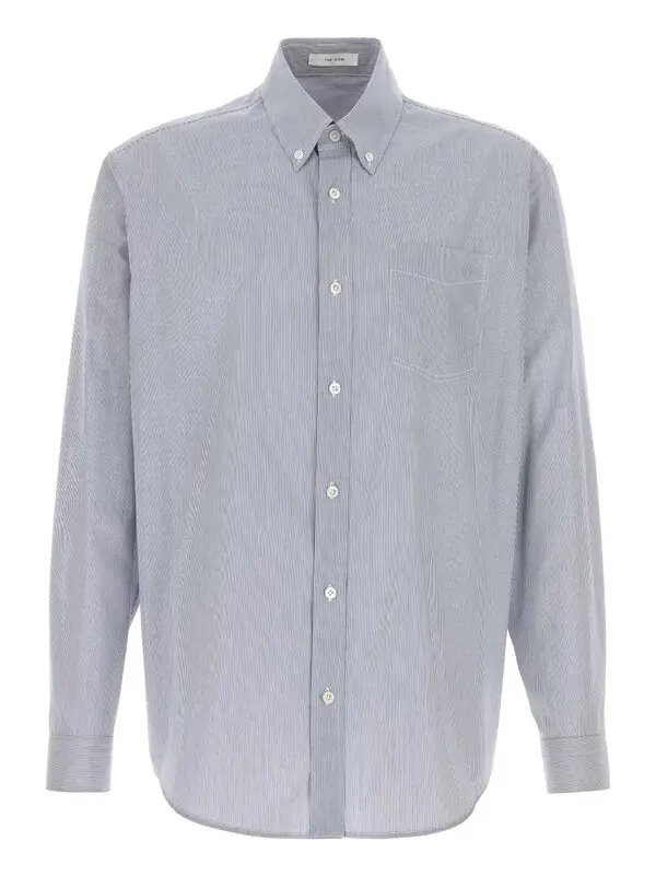 THE ROW Embroidered Poplin Pompeo Shirt - Stripped