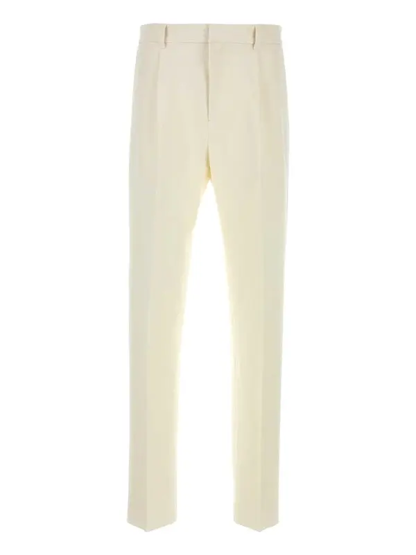 FERRAGAMO Cotton-cashmere Blend Tailored Trousers - White