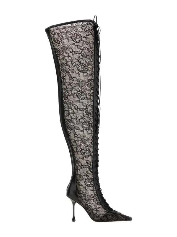JIMMY CHOO Scarlett Lace And Nappa Leather Over-the-knee Boots - Black