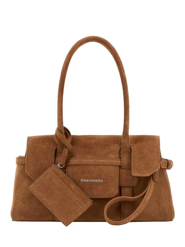 Dsquared2 Suede Shoulder Handbag With Silver Hardware - Camel