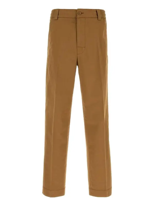 Moncler 100% Cotton Tailored Trousers - Camel