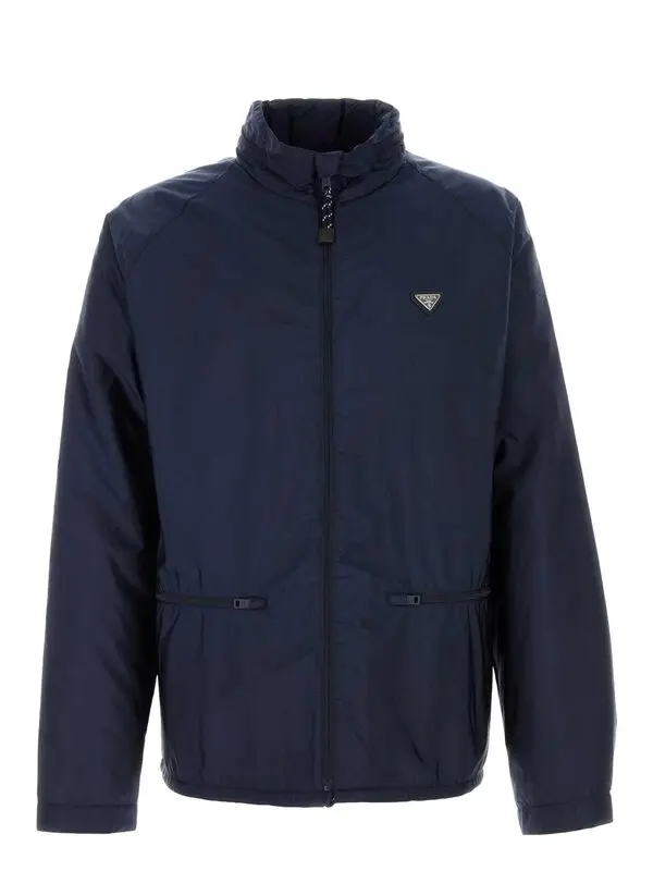 Prada Re-nylon Zip-up Jacket With Classic Collar - Blue