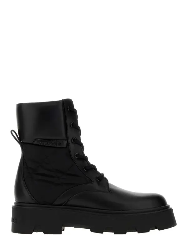 Moncler Aurea Ankle Boots In Leather And Fabric - Black