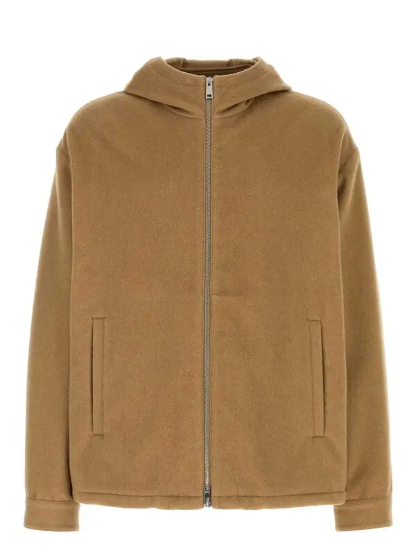 Prada Zip-up Hooded Jacket In 100 - Camel