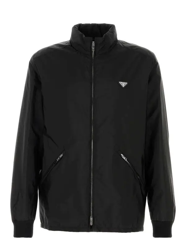 Prada Re-nylon Zip-up Jacket With Camel Lining - Black