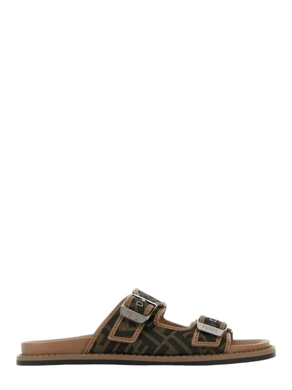 Fendi Embroidered Canvas Slippers With Leather Lining - Printed