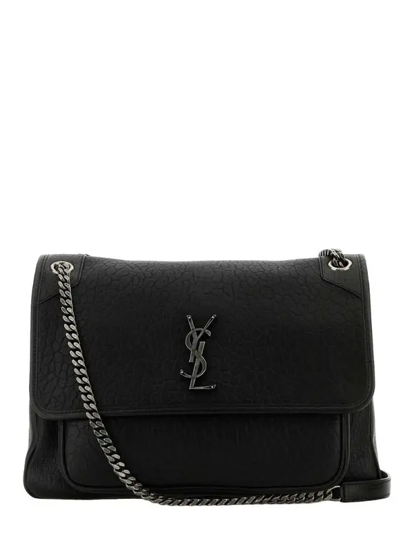 Saint Laurent Large Niki Leather Handbag With Silver Tone Hardware - Black