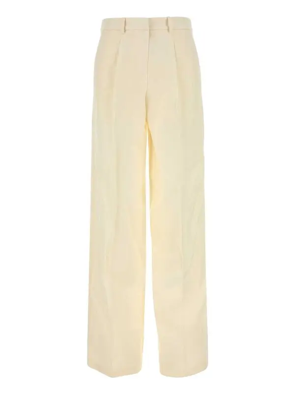 Magda Butrym Cream Wool-silk Wide-leg Pants - Yellow