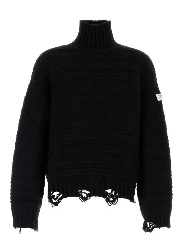 MAISON MARGIELA Distressed High-neck Knit Sweater - Black