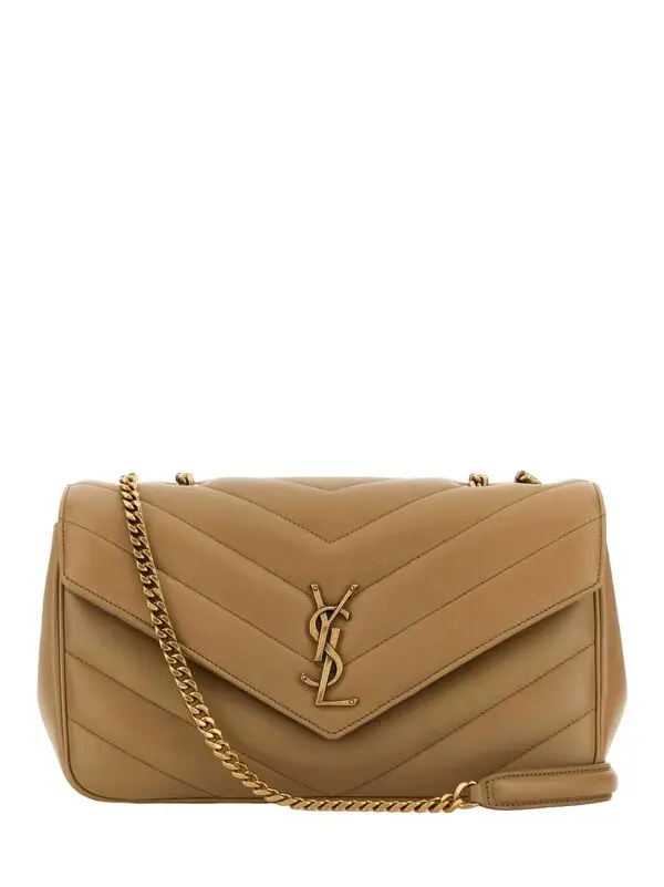 Saint Laurent Loulou Medium Calf Leather Shoulder Bag - Camel
