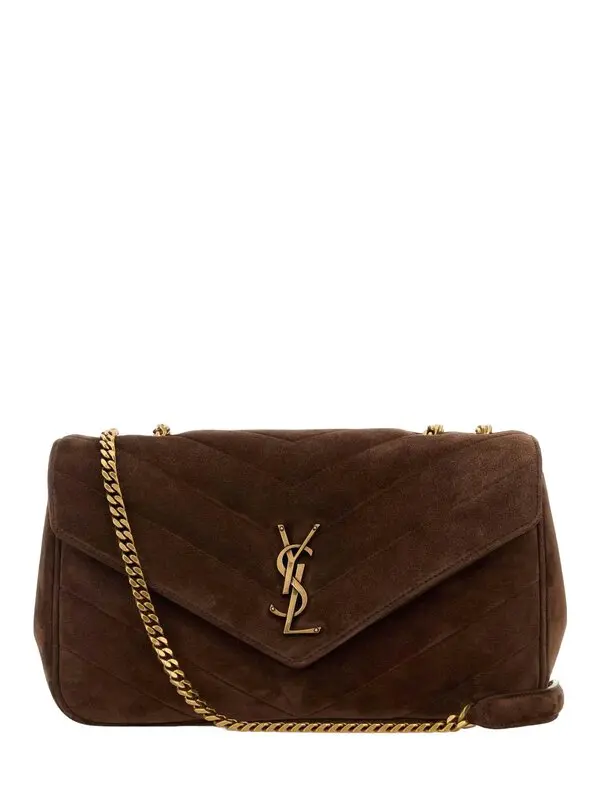 Saint Laurent Loulou Medium Suede Shoulder Handbag - Brown