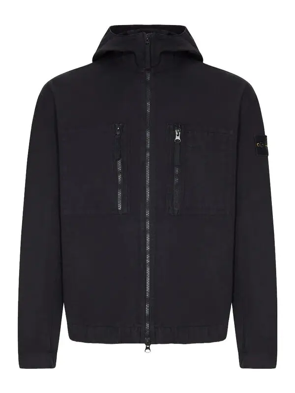 Stone Island Overshirt With Hood - Black