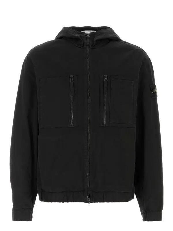 Stone Island Hooded Cotton Overshirt - Black