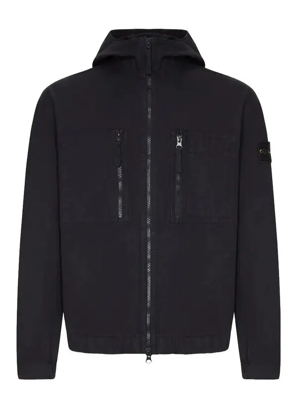 Stone Island Hooded Cotton Overshirt - Black