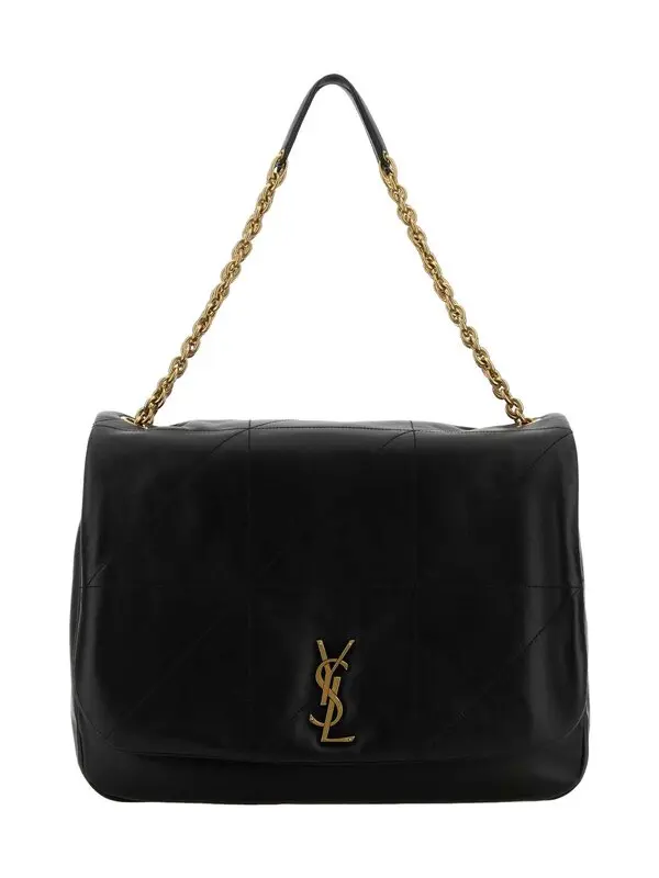 Saint Laurent Leather Jamie Shopping Handbag With Antiqued Gold Hardware - Black