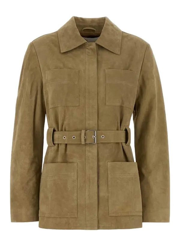 Tory Burch Ovine Leather Suede Belted Jacket - Green
