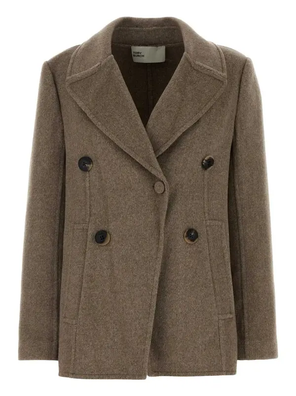 Tory Burch Dove Wool Blend Double-breasted Jacket - Grey