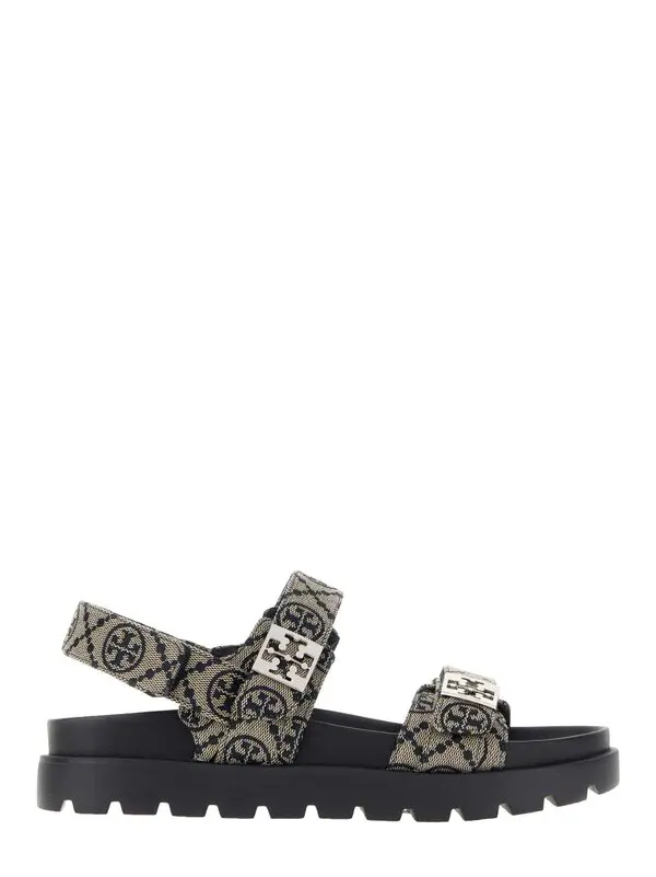 Tory Burch Embroidered Canvas Logo Detail Sandals - Printed