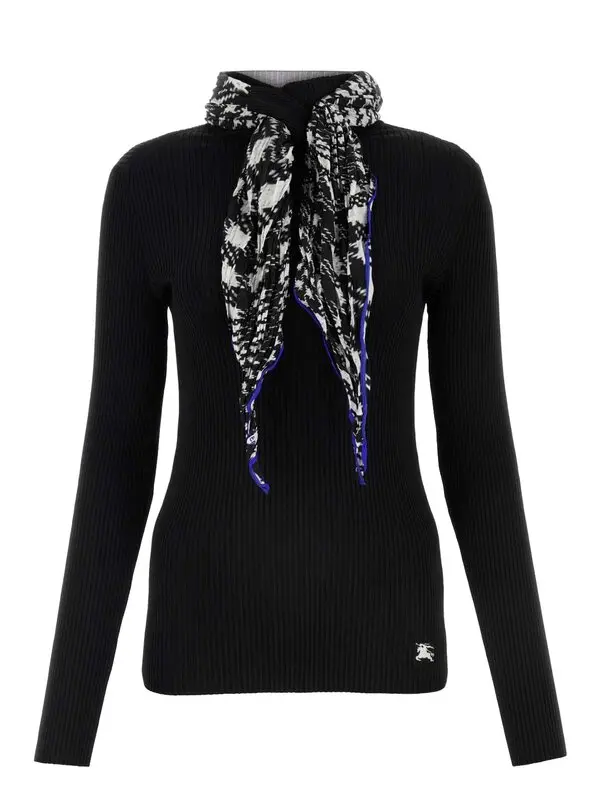 Burberry Ribbed Viscose Blend Knit Sweater - Black