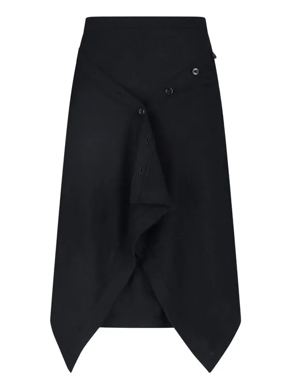 LEMAIRE Asymmetric Wrap Midi Skirt - Black