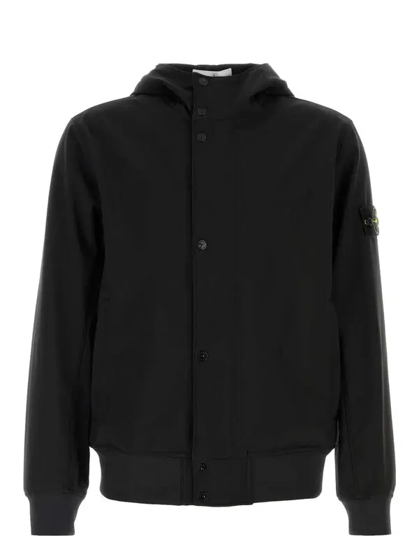 Stone Island Stretch Polyester Jacket With Hood - Black