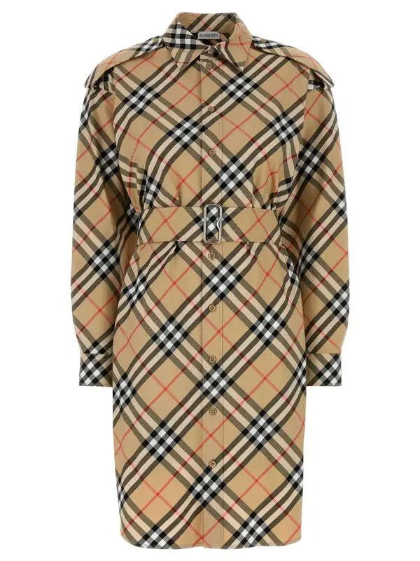 Burberry Checked Cotton Mini Shirt Dress - Printed
