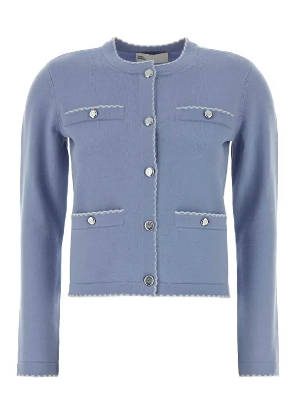 Tory Burch Kendra Stretch Wool-blend Cardigan - Light Blue