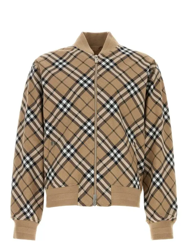 Burberry Embroidered Bomber Jacket In Polyester-wool Blend - Checked