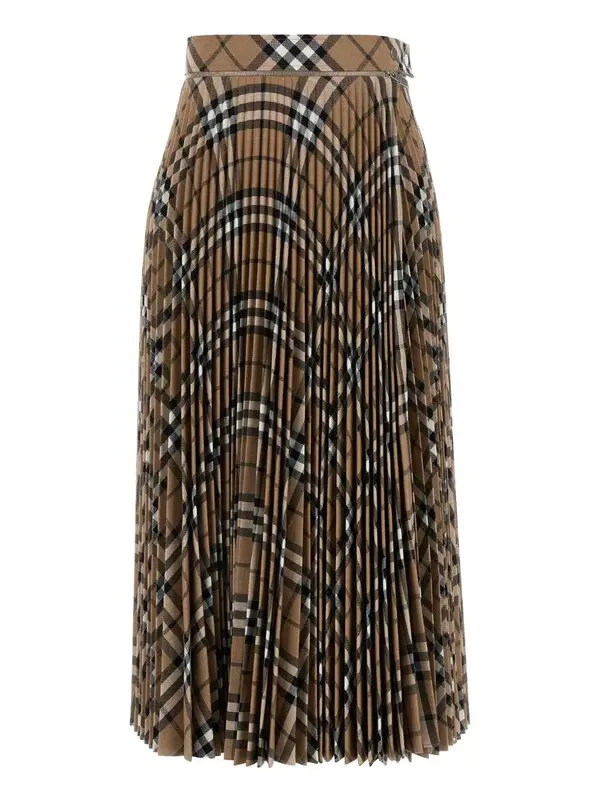 Burberry Pleated Checkered Midi Skirt - Checked